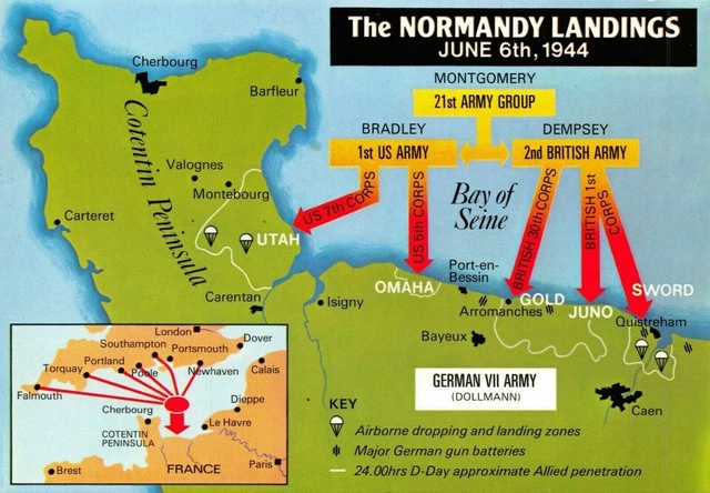 NEW MAP POSTCARD WW2 World War 2 The Normandy Landings June 6th 1944 ...