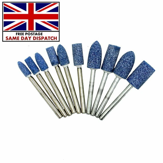 10PC BLUE ABRASIVE Mounted Stone Rotary Tool Grinding Wheel 18 Shank ...
