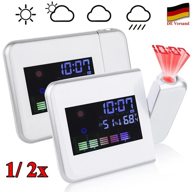 1/ 2X PROJEKTIONS Wecker Snooze Digitalwecker Alarm Datum Tischuhr ...