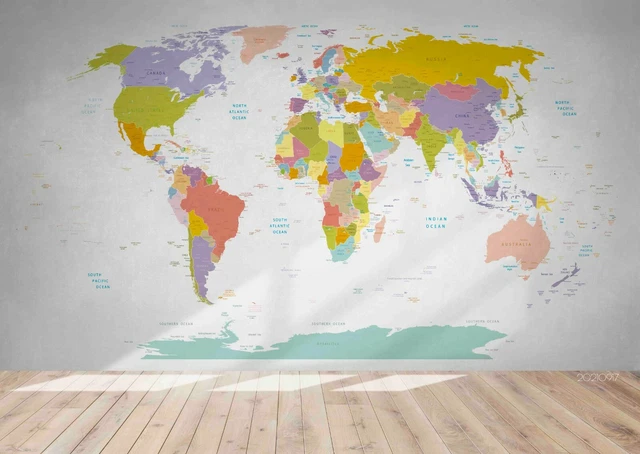 3D COLORFUL WORLD Map Wallpaper Wall Mural Removable Self-adhesive ...