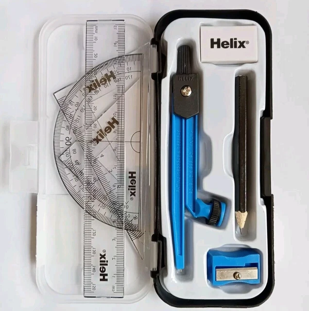 HELIX MATHS GEOMETRY Set Compact Compass Ruler Protractor Squares ...