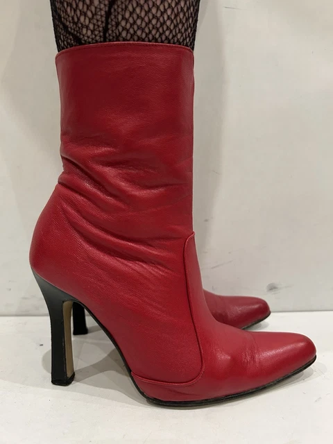 STUNNING VINTAGE FAITH (Genuine Y2K) Red Leather Pointed Toe Ankle ...