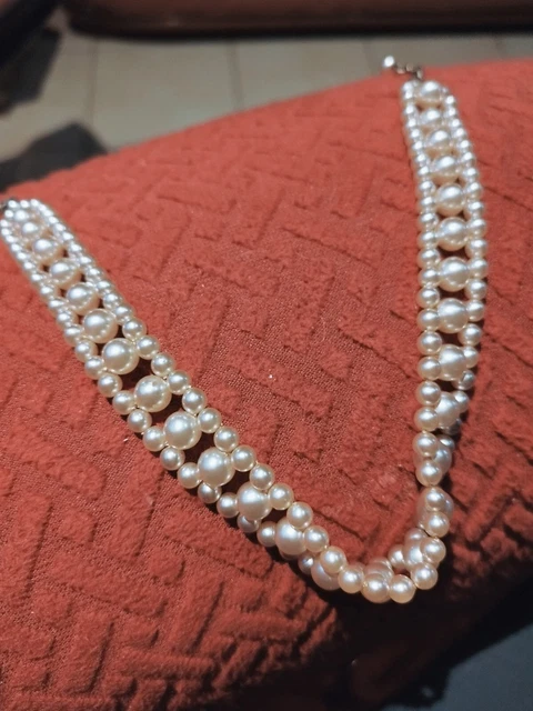 ANCIEN COLLIER RETRO Dit De Chien Ras De Cou En Perles De Culture EUR ...