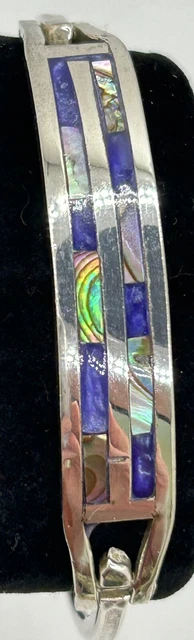 VINTAGE HECHO EN MEXICO Silver Abalone Inlay Hinged Bangle Bracelet $16 ...