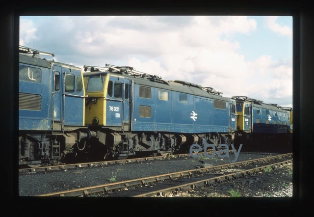 ORIGINAL 35MM SLIDE - DC Class 76 - 76021 & 76038 on shed at Reddish 16 ...