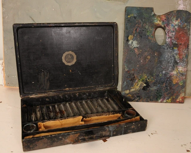 ANTIQUE REEVES & Sons Artists Oil Paint Metal Tin Box Case Display Prop ...