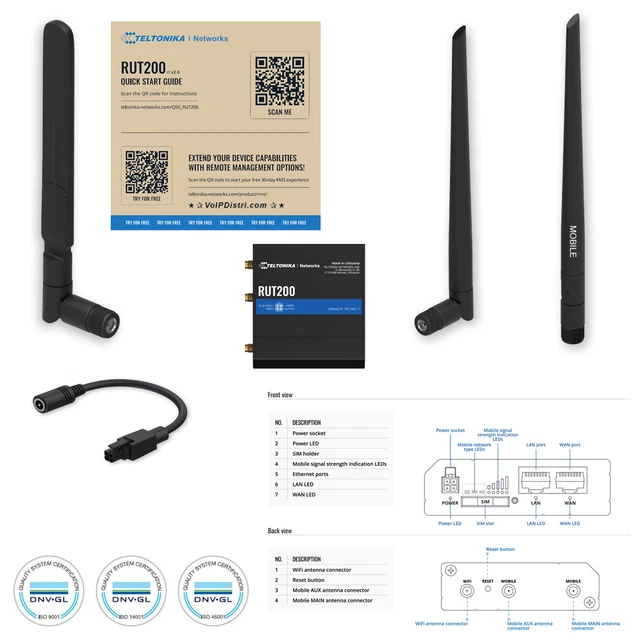TELTONIKA RUT200 + PR2PD01B Adapter 4-polig auf DC-Hohlbuchse 5,5x2,1 ...