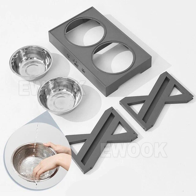 ELEVATED RAISED DOG Pet Feeder Food Water Double Bowl Adjustable Height ...