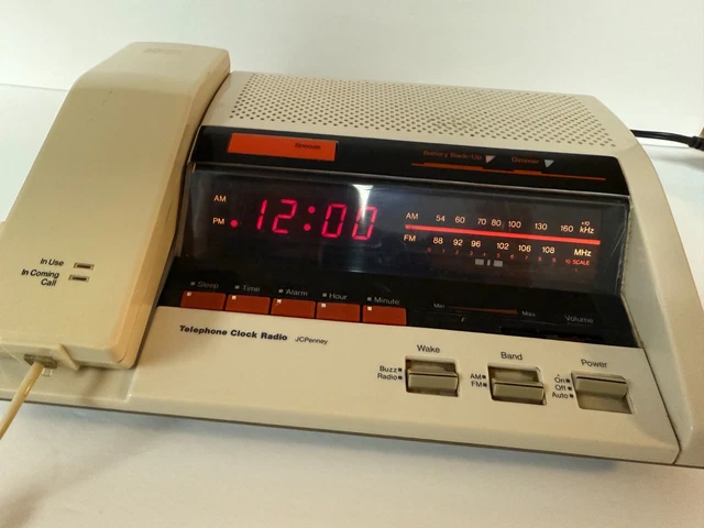WHITE JCPENNY AM/FM Telephone Clock Radio Model 680-3882 Tested Works ...