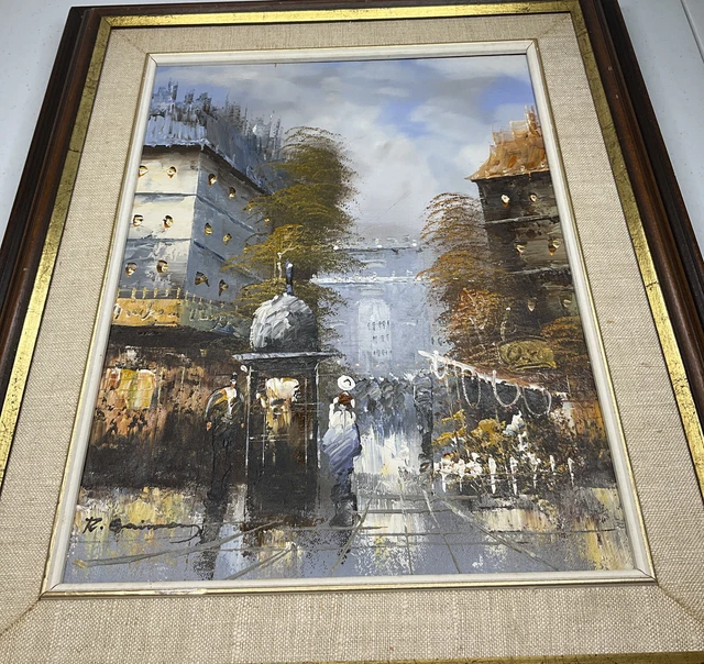 VINTAGE R SIMON Paris Street Oil Painting Framed Art arch of triumph ...