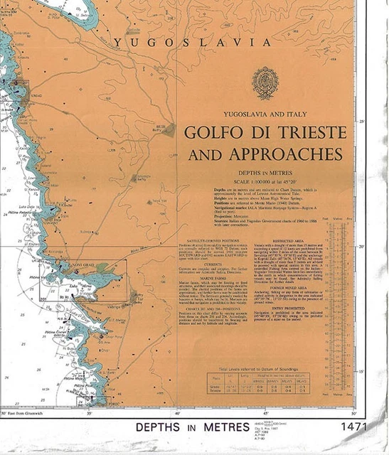 CARTE DU GOLFE De Trieste Et Des Approches, Yougoslavie Et Italie ...