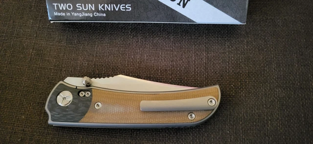 TWOSUN TS - 301 Brown Linen Micarta/Carbon Fiber Titanium Handle D2 ...