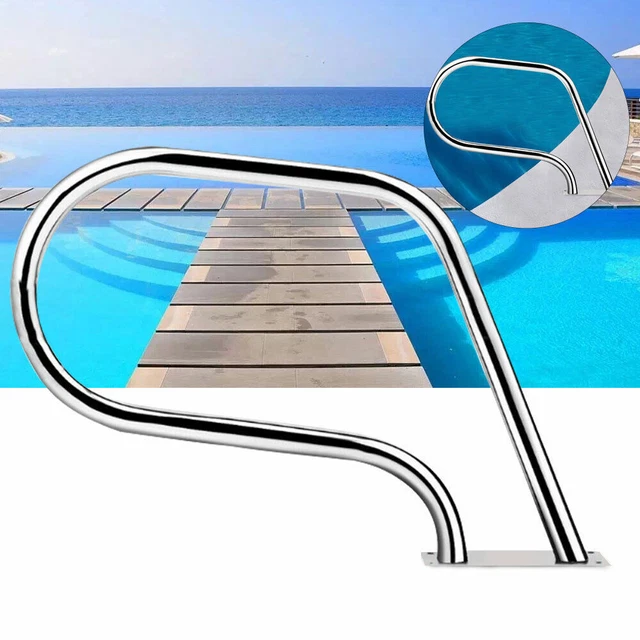 SWIMMING POOL HANDRAIL Stair Step Ladder Shaped Handrail w/ Base ...