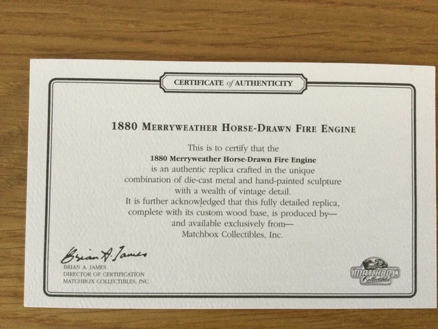 MATCHBOX COLLECTIBLES MODEL Of Yesteryear YSFE05-M Certificate Of ...