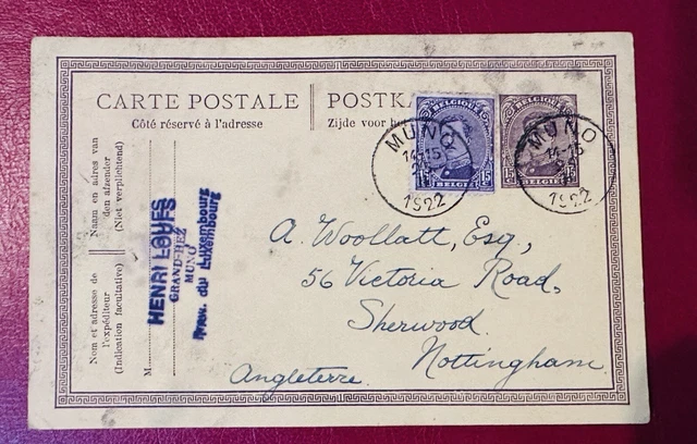 1922 BELGIUM POSTAL CARD 1922 VINTAGE TO ENGLAND MUNO POSTMARK £16.99 ...
