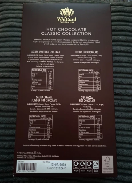 WHITTARD OF CHELSEA classic hot chocolate gift set £16.15 - PicClick UK