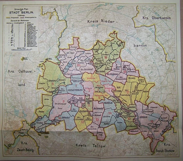 1920 PLAN DER Stadt Berlin mit den Verwaltungsbezirken und Wahlkreisen ...