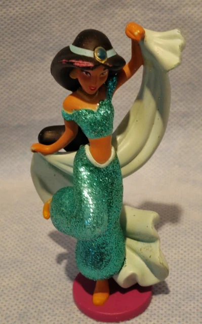 DISNEY PRINCESS Jasmine Figure Aladdin Glitter Dress 10cm Toy Cake ...