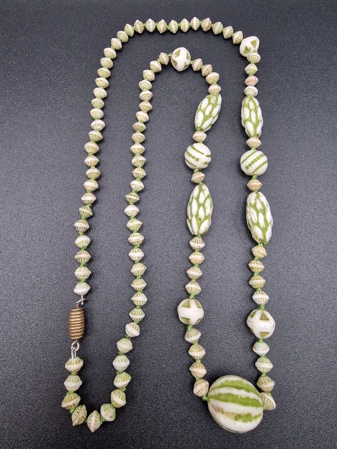 NEIGER WHITE GREEN Uranium Glass Bead Knotted Necklace Vintage £47.49 ...