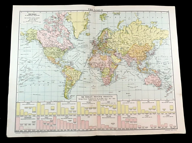 MAP OF THE World WW1 Industry Manufacturing Interwar Period Antique ...
