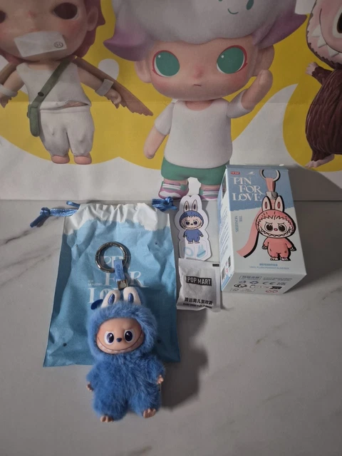 OFFICIAL LABUBU PIN For Love O Blue Plush Vinyl Pendant POP MART New In ...