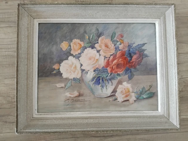 AQUARELLE ANCIENNE &NATURE Morte Fleurs " peintre signee Barnier EUR 85,00 - PicClick FR