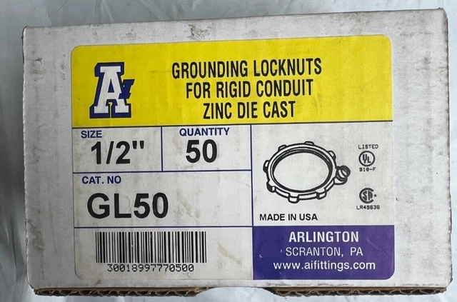 NEW - ARLINGTON GL50-1/2" Grounding Locknuts for Rigid Conduit - Box of ...