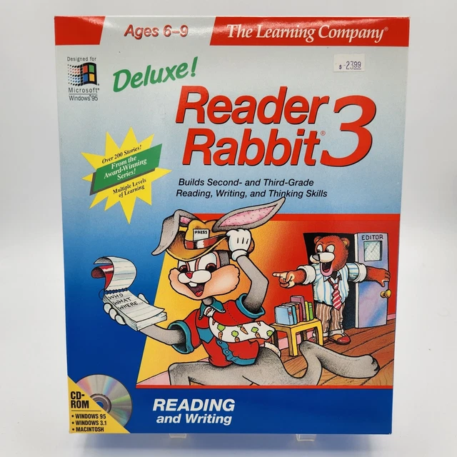 DELUXE READER RABBIT 3 The Learning Company Big Box PC Game NEW! Win ...