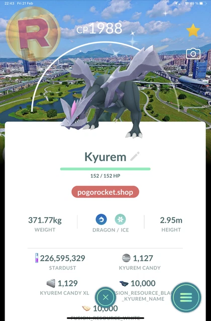 SHINY KYUREM TAIPEI Background Glaciate Location Card Go Reg or 1M FAST ...