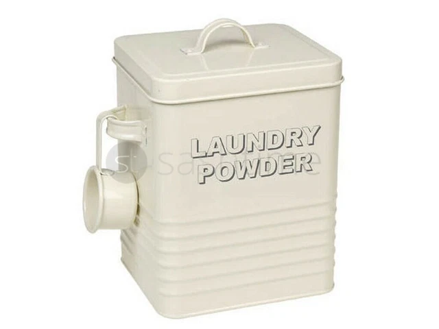 LAUNDRY POWDER STORAGE Tin Washing Tablets Capsules Container Holder ...