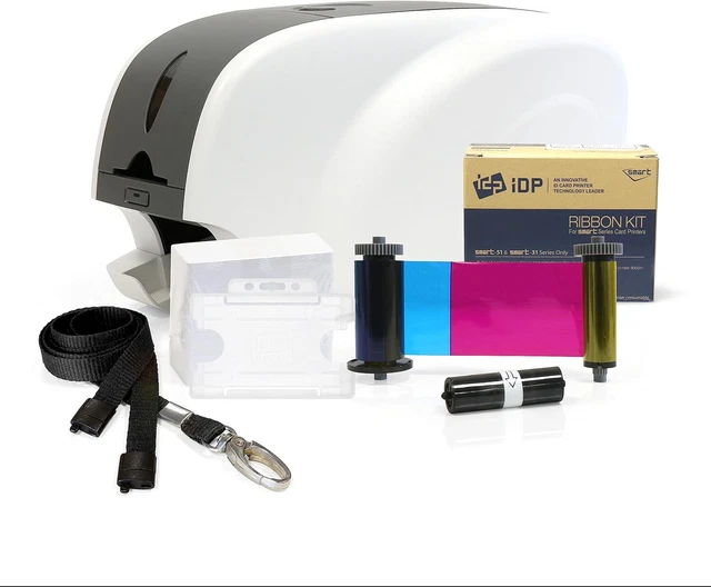 EASYBADGE IDP SMART 31 Full Starter ID Card Printer Bundle with ID ...