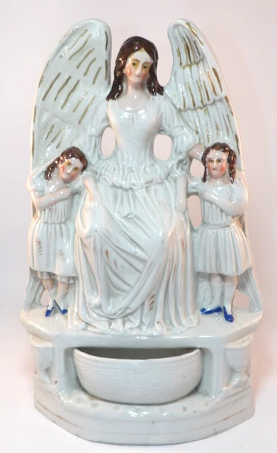 LARGE VICTORIAN STAFFORDSHIRE Flatback Holy Water Stoop Angel ...