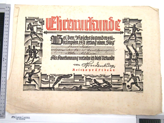 HONNEUR CERTIFICAT REICHSJUGENDWETTKÄMPFE 1931 pour Hans Fuhr BS3 EUR 99,83 - PicClick FR