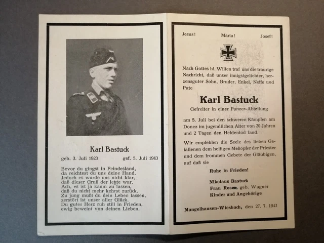 WW2 GERMAN DEATH Card Panzer Donez. 2 Days After Birthday Original ...