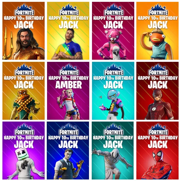 FORTNITE BIRTHDAY CARD - 26 Character Skins Personalised With Any Name ...