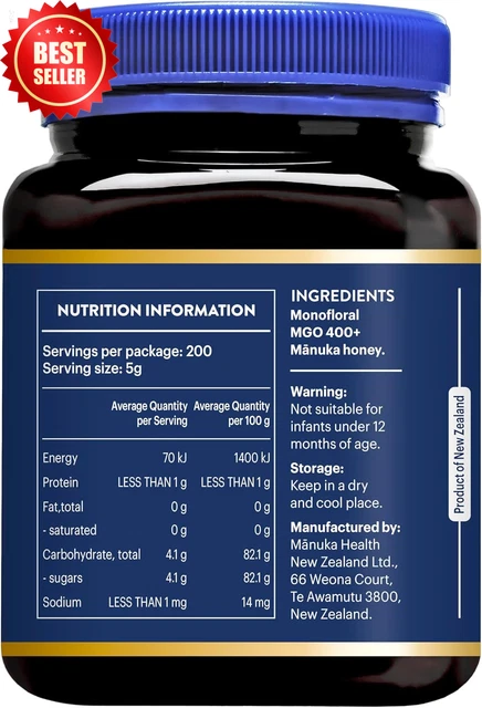 UMF 13+/MGO 400+ Manuka Honey (1KG), Superfood, Authentic Raw Honey from New Zea $157.99 ...