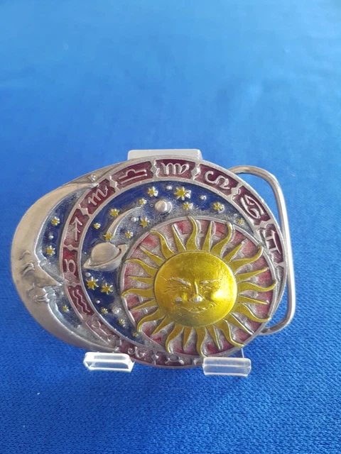 VINTAGE BELT BUCKLE Sun and Moon, Zodiac signs Bergmot 1995 £11.11 ...