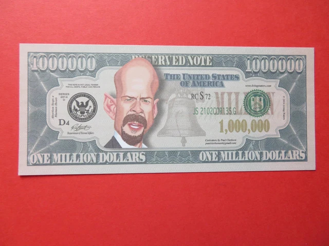 BRUCE WILLIS ONE MILLION DOLLARS Novelty Note Fantasy Bill $1000000 ...