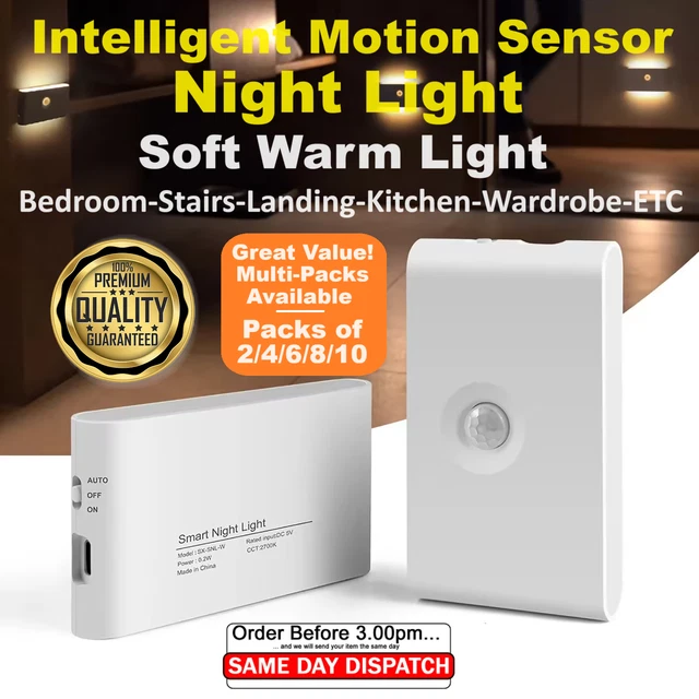 LED MOTION SENSOR Light Night Light Lamp USB Rechargeable PIR Wall ...