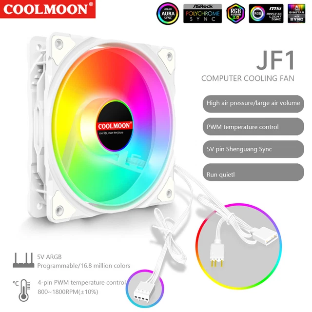COOLMOON CASE FAN 5V 3Pin ARGB Chassis Fan Aura Sync Silent Computer ...