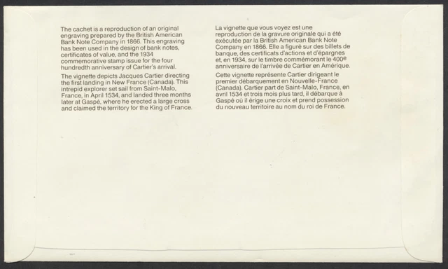 1984 CANADA FDC J Cartier Dual Franked Canada #1011/France #1923 Canada ...