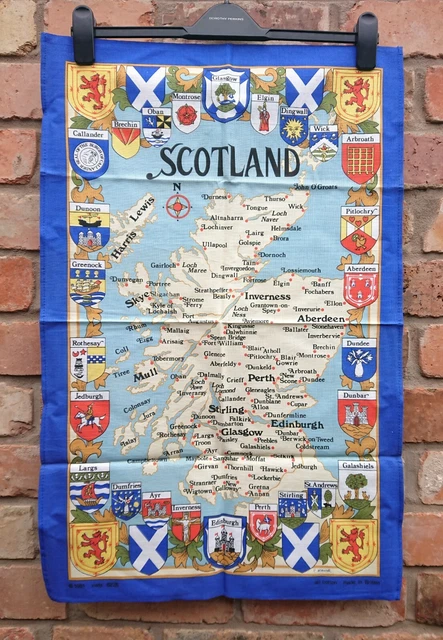 70S 80S VINTAGE Retro Vista Crest Map Scotland Cotton Kitchen Tea Towel ...