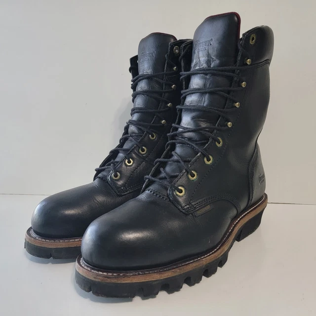 MENS BLACK STEEL Toe Waterproof Logger Chippewa Leather Boots Size 12 ...
