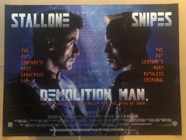 DEMOLITION MAN - original cinema DS British Quad movie poster unfolded ...