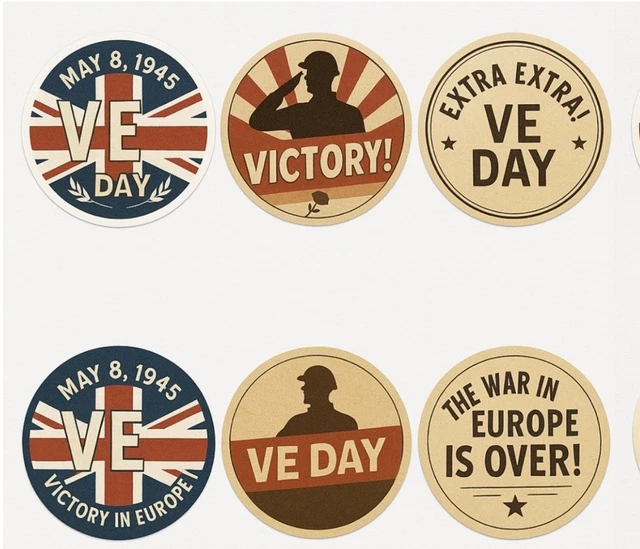 SET OF 12 Edible classic VE Day Wafer Cupcake Cake Drink Toppers PRECUT ...