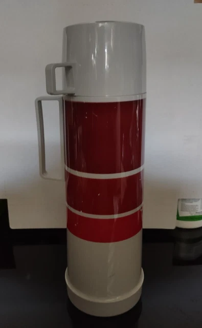VINTAGE 16 OZ Thermos Gray With Red Narrow Neck Bottle 24F Filler With ...