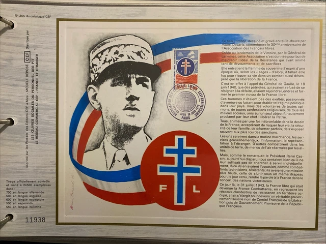 FRANCE FEUILLET CEF N° 355 La Croix De Lorraine Et La France Libre De ...