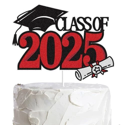 CLASS OF 2025 Graduation Cake Topper Red Glitter Congrats Grad Cake ...