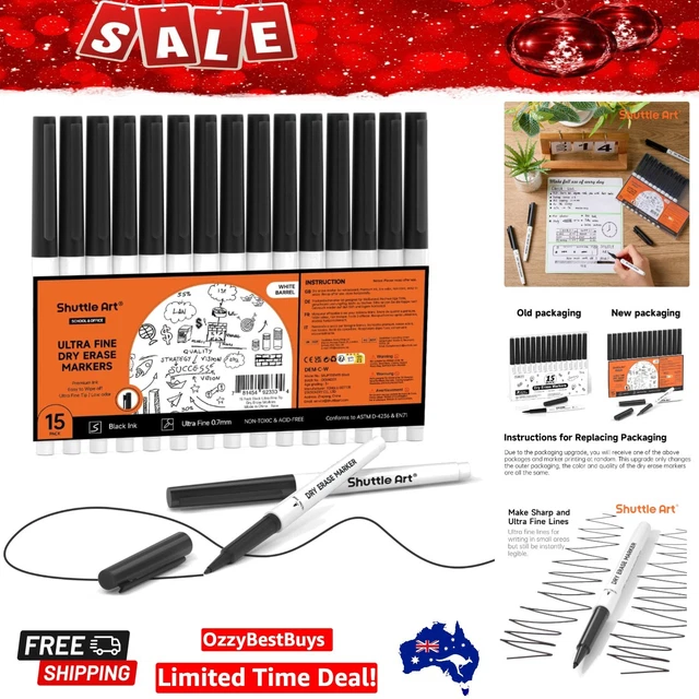 ULTRA FINE TIP Whiteboard Pens, 15 Pack Black Whiteboard Markers ...