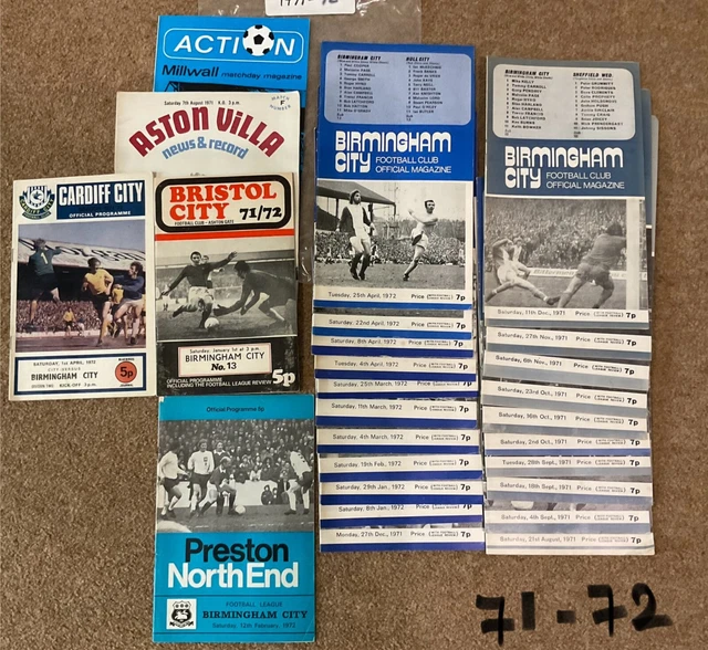 VINTAGE BIRMINGHAM CITY Football Programmes 1971-1972 mixed (26) £13.55 ...